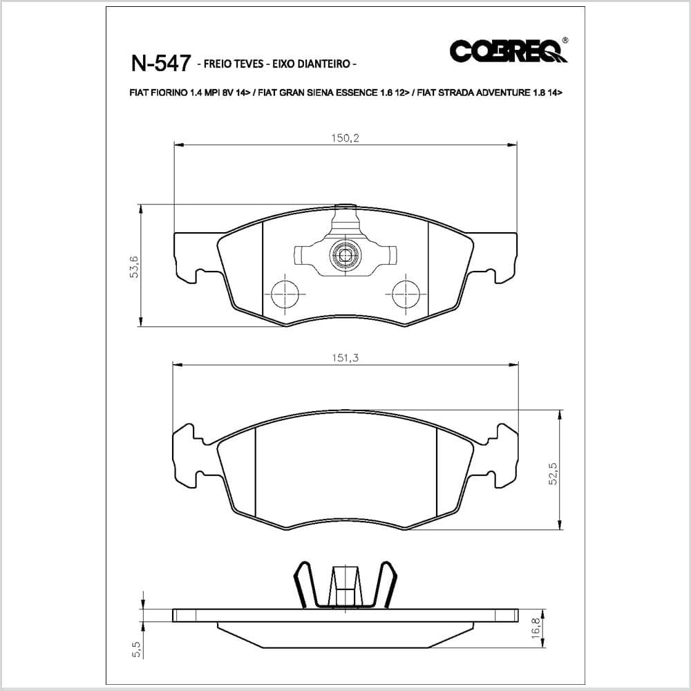 Pastilha de Freio Cobreq N-547 - Cronos/Punto/Siena