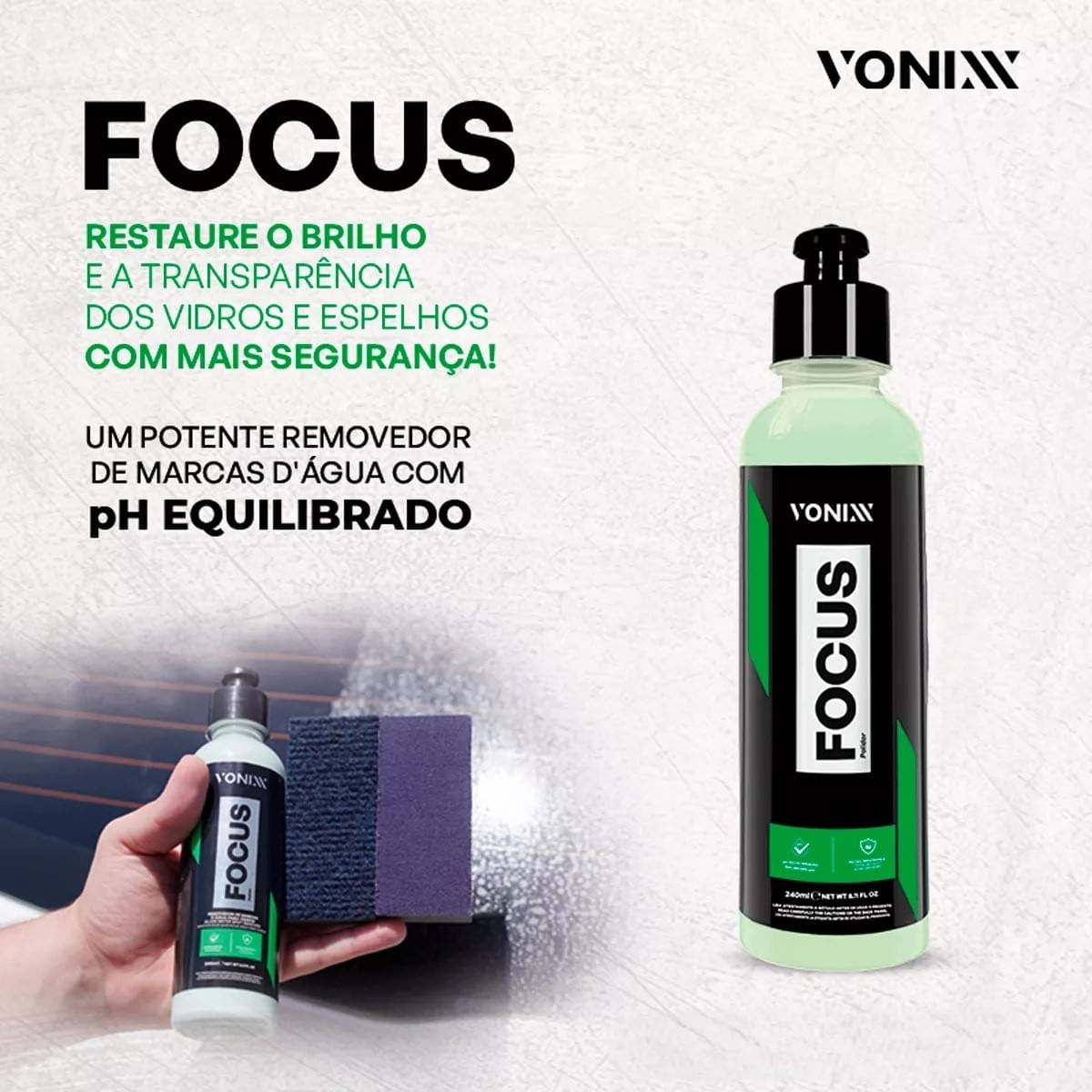 Focus Vonixx Polidor Tira Mancha Chuva Ácida Marca De Água Cor Verde