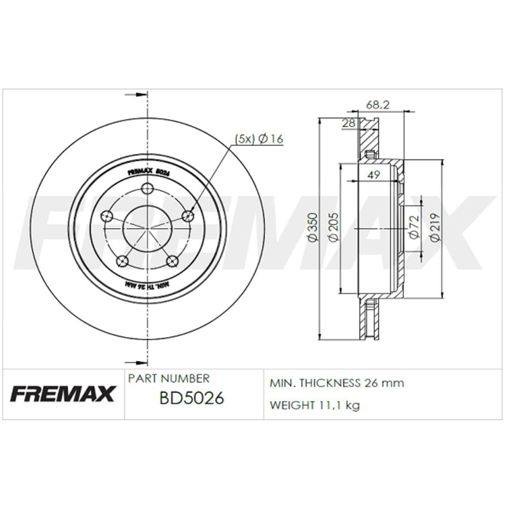 Disco De Freio Ventilado Traseiro Fremax - Bd5026