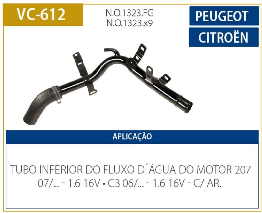 Tubo Inferior Cano Água Peugeot 206/207 1.4 8v /1.6 16v
